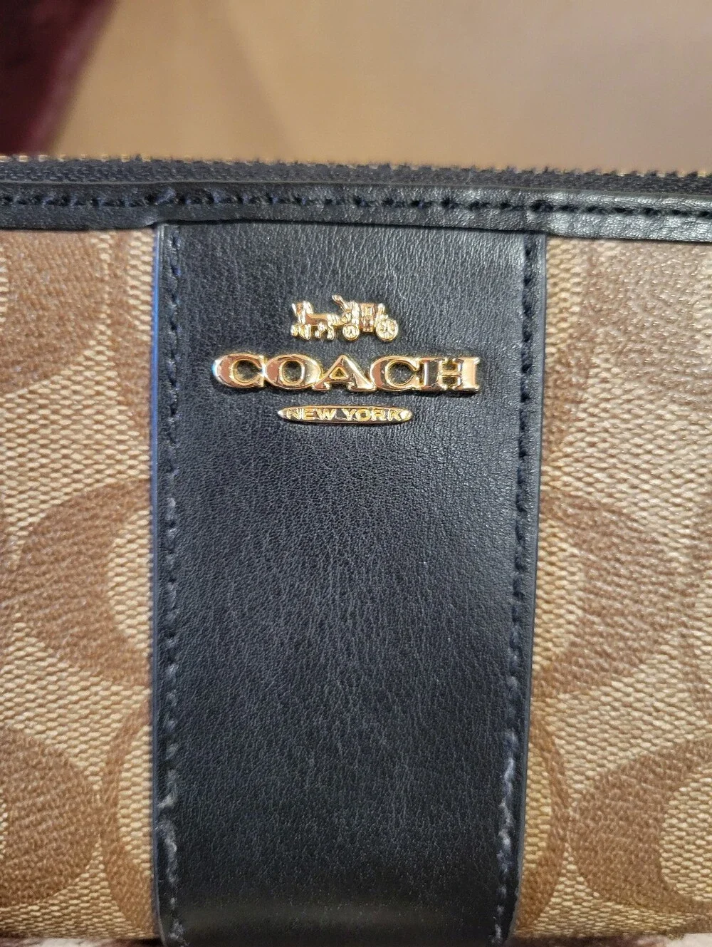 Coach | Other | Coach Brown Signature Canvas Wallet With Black Leather ...